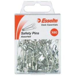 Esselte Safety Pins Box 60 Assorted Sizes Silver